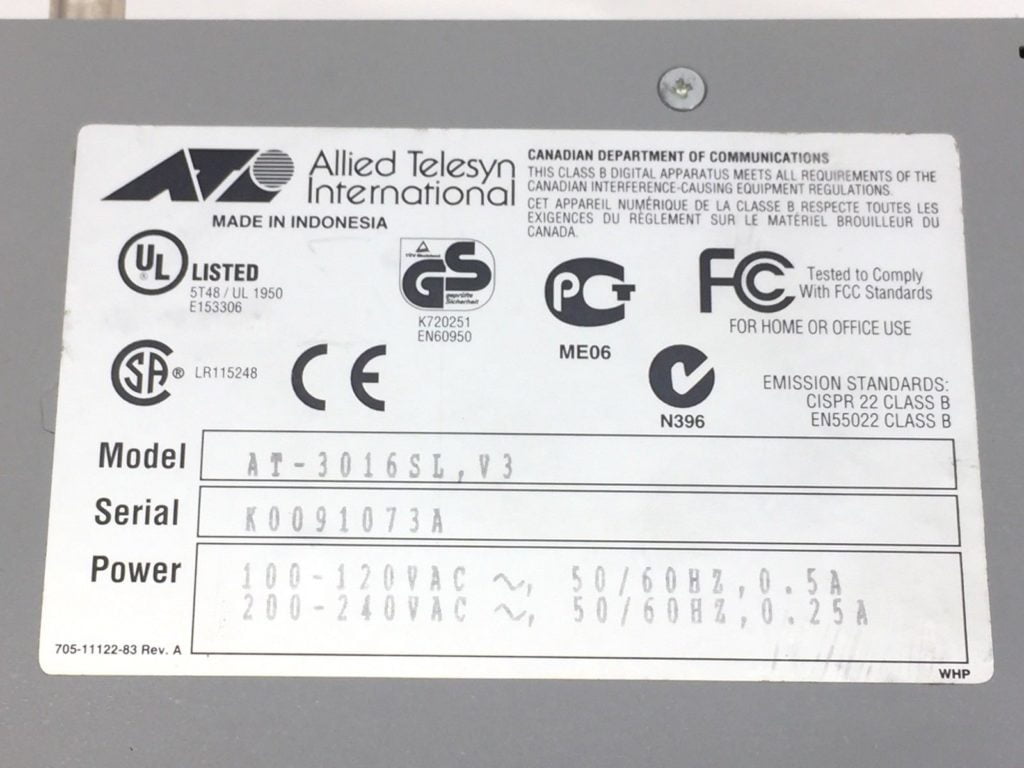 CentreCOM 3016SL AT-3016SL, V-3 10BASE-T ETHERNET MULTIPORT REPEATER (B55)