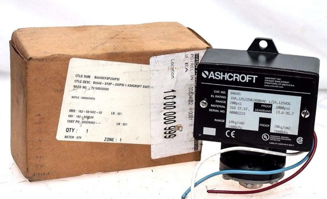 ASHCROFT B464S 15A 125, 250, 480VAC 1/2A 125VDC 200PSI PRESSURE SWITCH ...