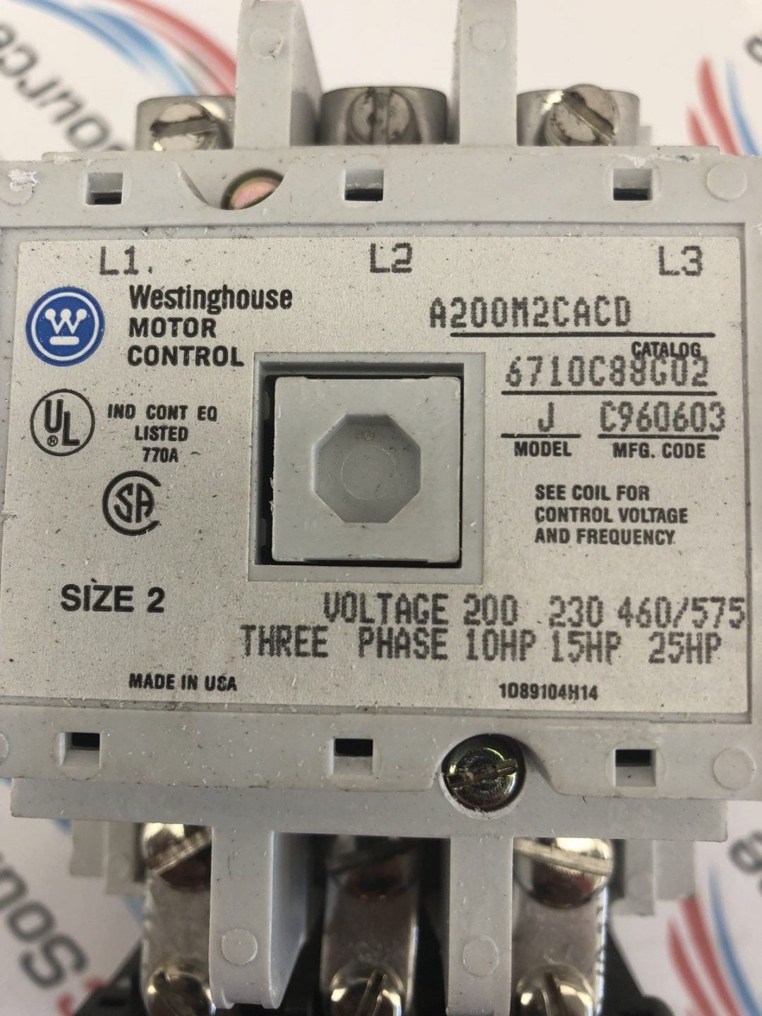 WESTINGHOUSE MOTOR CONTROL A200M2CACD 6710C88G02 MODEL J THREE PHASE