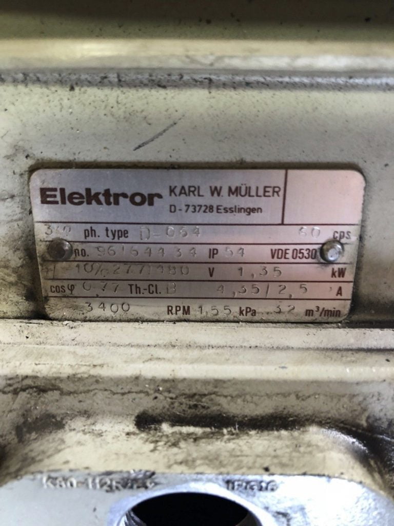 ELEKTROR D-064 3 PHASE 3400 RPM BLOWER MOTOR