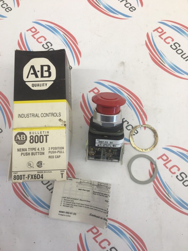 ALLEN BRADLEY 800T-FX6D4 NEMA 4,13 PUSH BUTTON 2 POSITION PUSH-PULL RED CAP