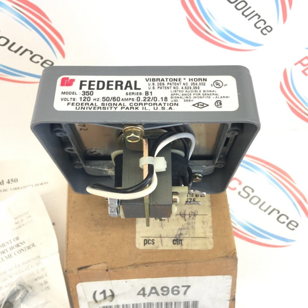 FEDERAL SIGNAL MODEL 350 SERIES B1 VIBRATONE HORN 120V, 50/60 Hz 0.22/0 ...