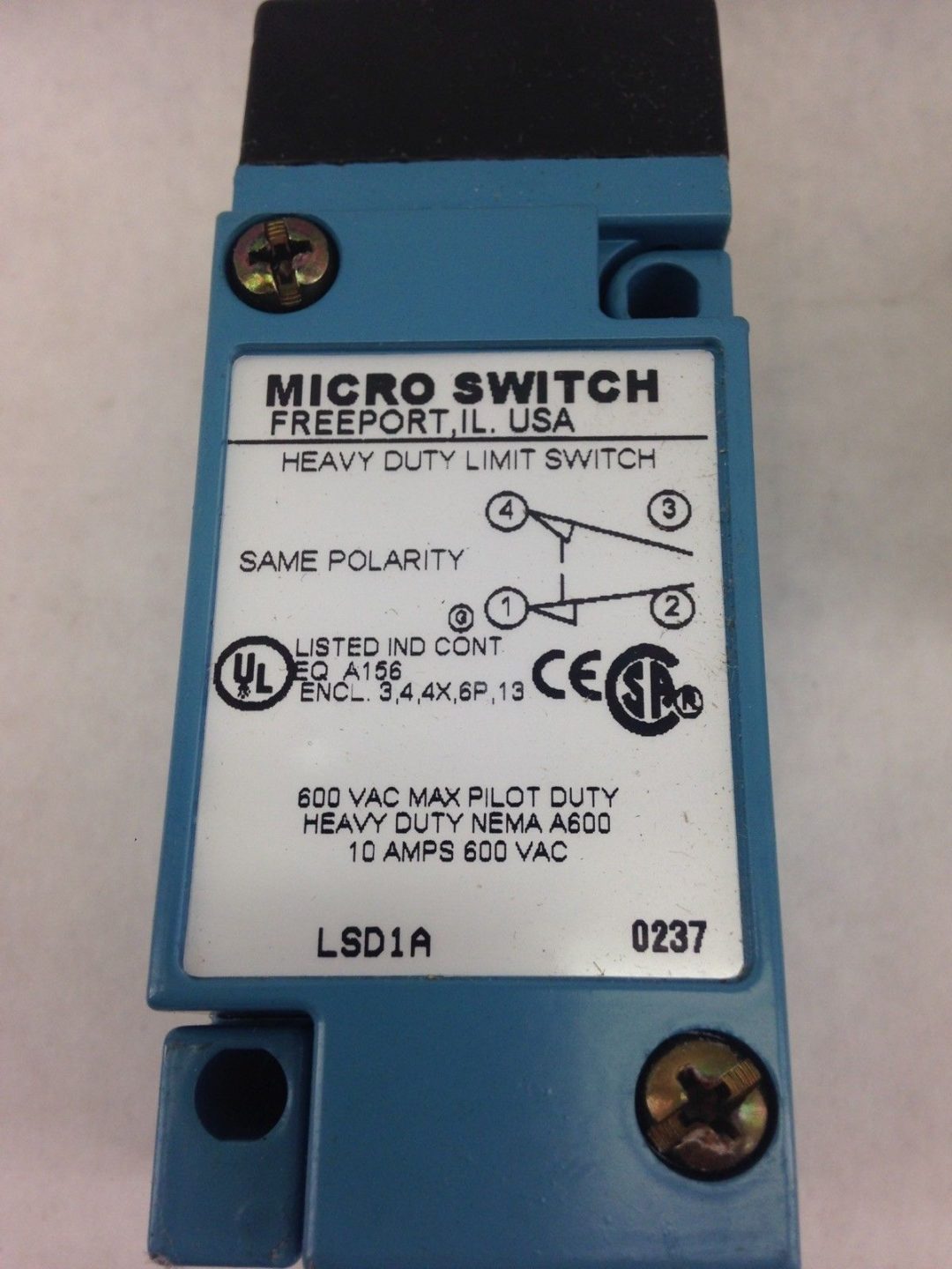 HONEYWELL MICRO SWITCH LSD1A HD PILOT DUTY LIMIT SWITCH, PUSH ROLLER (F35)